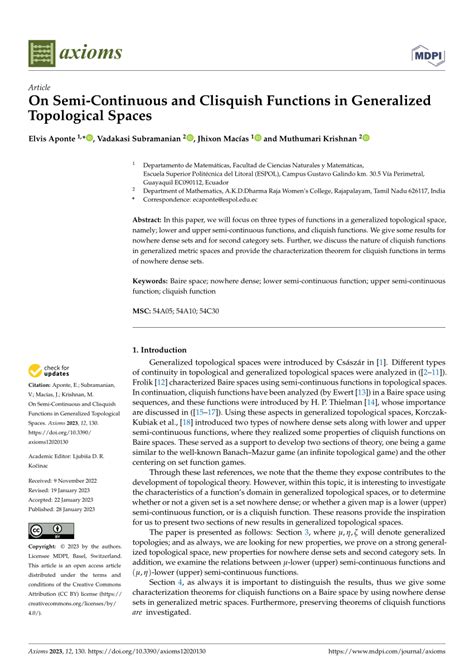 PDF On Semi Continuous And Clisquish Functions In Generalized Topological Spaces