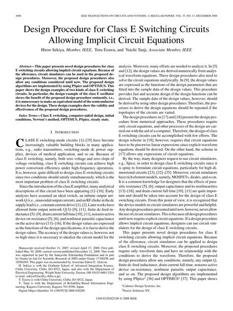 (PDF) Design Procedure for Class E Switching Circuits Allowing Implicit Circuit Equations ...