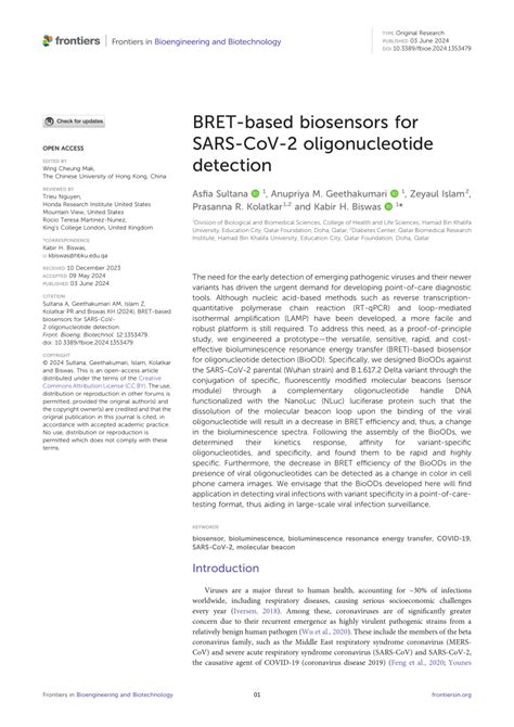 Pdf Bret Based Biosensors For Sars Cov 2 Oligonucleotide Detection