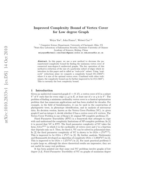 Pdf Improved Complexity Bound Of Vertex Cover For Low Degree Graph