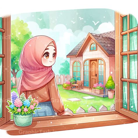 طرح تصویر کارتونی دختر با حجاب گرافیک طرح