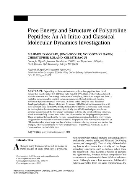 Pdf Free Energy And Structure Of Polyproline Peptides An Ab Initio And Classical Molecular