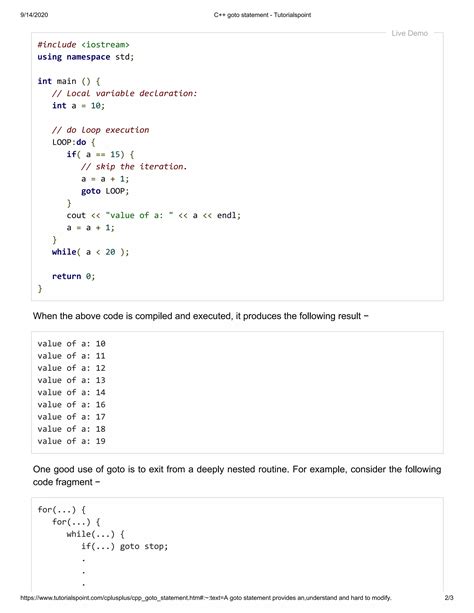 C Goto Statement Tutorialspoint Pdf