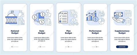 Light Blue Onboarding Mobile App Screen Displaying Different Budget Types Vector User Tutorial