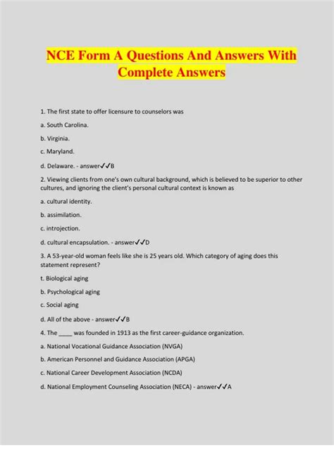 Nce Form A Questions And Answers With Complete Answers Nce Stuvia Us