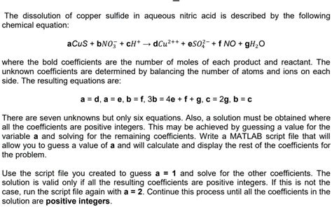 Solved The Dissolution Of Copper Sulfide In Aqueous Nitric Acid Is Described By The Following