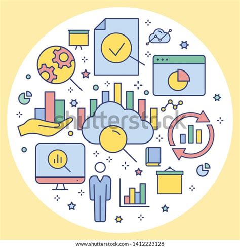 Data Analysis Circle Template Flat Icons Stock Vector Royalty Free