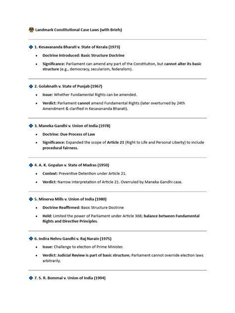 Landmark Constitutional Case Laws Pdf Constitutional Law Justice