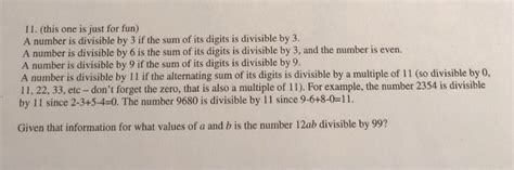 Solved This One Is Just For Fun A Number Is Divisible Chegg Com