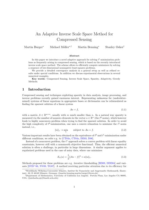 Pdf An Adaptive Inverse Scale Space Method For Compressed Sensing