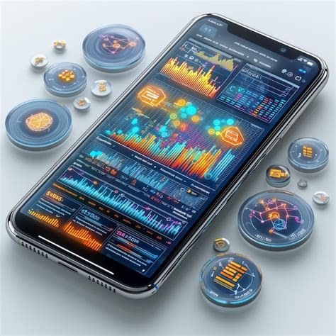 modern smartphone displaying data charts and analytics on a detailed