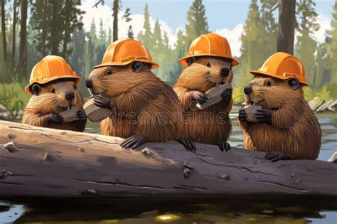 Beavers Building A Dam Stock Illustration Illustration Of Logs 335608534