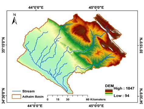 Srtm Digital Elevation Model For The Adhaim Watershed Download Scientific Diagram