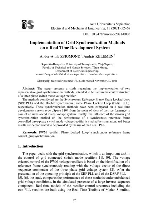 pdf implementation of grid synchronization methods on a real time