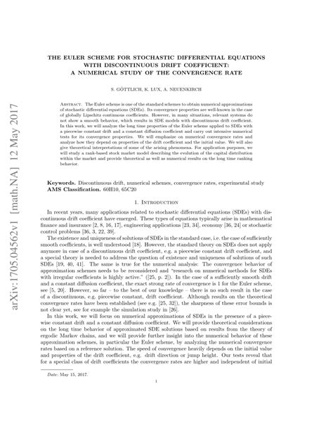Pdf The Euler Scheme For Stochastic Differential Equations With
