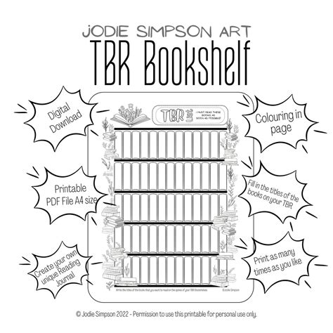 Tbr Bookshelf Colouring In Printable For Your Reading Journal Plants And Books Etsy