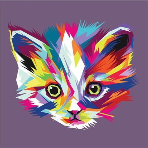 Cabeça de Gato Colorida Vetor Premium