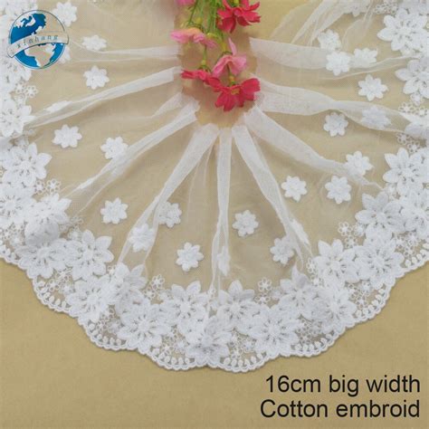 16cm 와이드 화이트 레이스 코튼 자수 레이스 바느질 리본 패브릭 기퓌르 Diy 트림 워프 뜨개질 Diy 의류 액세서리