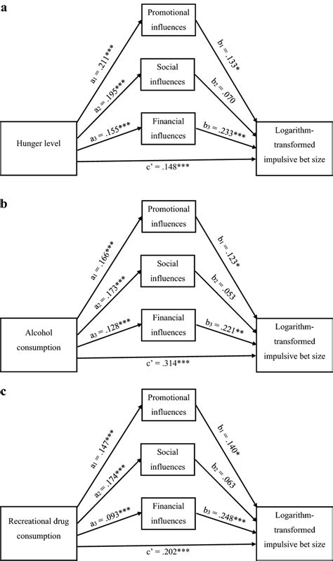 diagrams based on the results from the three parallel multiple mediator