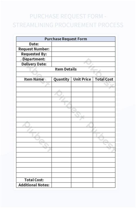 Purchase Request Form Streamlining Procurement Process Excel