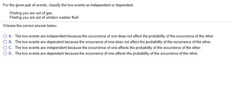 solved for the given pair of events classify the two events