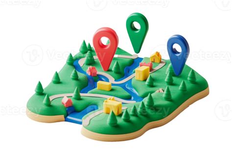 Colorful 3d Navigation Map With Pins 55175340 Png