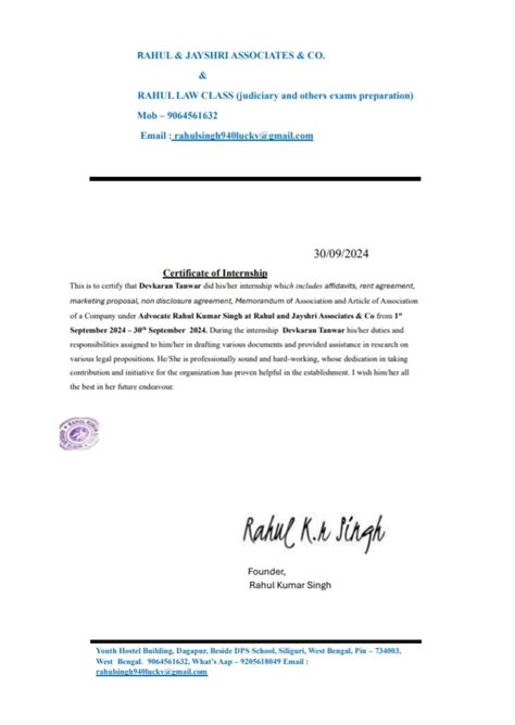 Devkaran Tanwar On Linkedin Successfully Completed Legal Internship Under The Guidance Of Sir