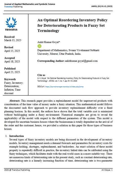 An Optimal Reordering Inventory Policy For Deteriorating Products In