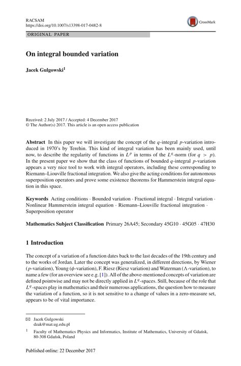 Pdf On Integral Bounded Variation Researchgate