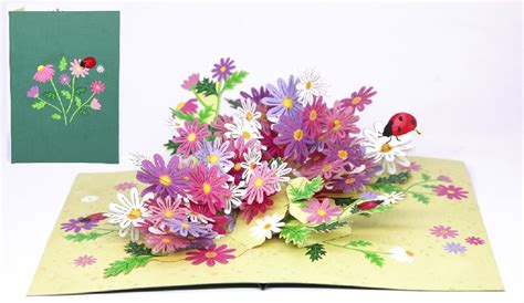 BIGLIETTO AUGURI ORIGAMO POP UP FIORI DI CAMPO ArcoUfficio