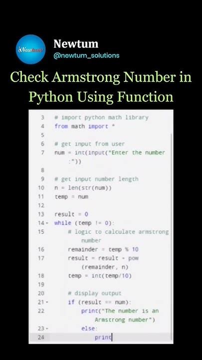 Check Armstrong Number In Python Using Function Newtum Pythontutorial Elearning Coding
