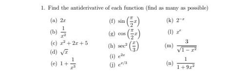 Solved 1 Find The Antiderivative Of Each Function Find As