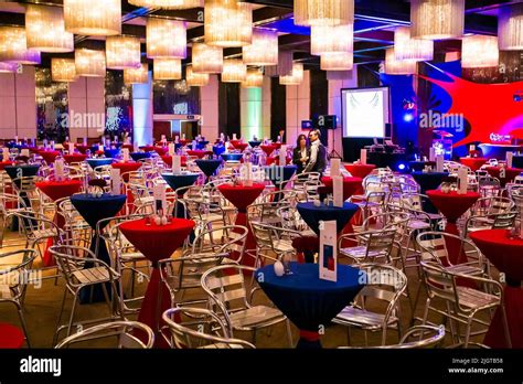 An Interior Decor And Setup Of Corporate Cocktail Party Event Stock