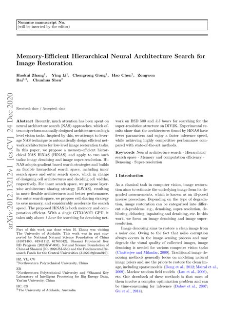 Pdf Memory Efficient Hierarchical Neural Architecture Search For Image Restoration