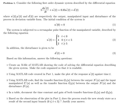 Solved Problem 1 Consider The Following First Order Dynamic