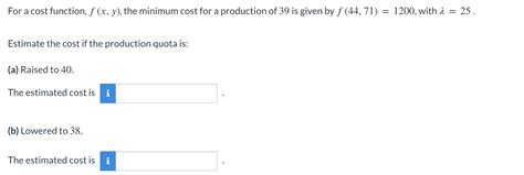 Solved For A Cost Function Fxy The Minimum Cost For A