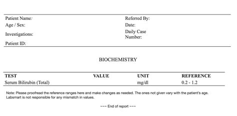Serum Bilirubin Total Report Format Ms Word And Pdf
