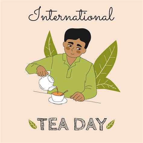 Premium Vector International Tea Day Doodle Concept Cute Man Relaxing