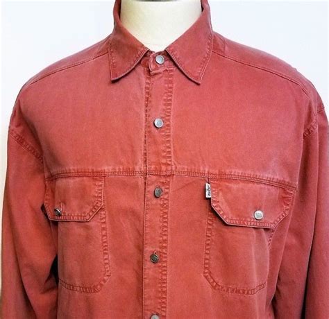 Levis Mens Red Denim Shirt Long Sleeve Size L Levis