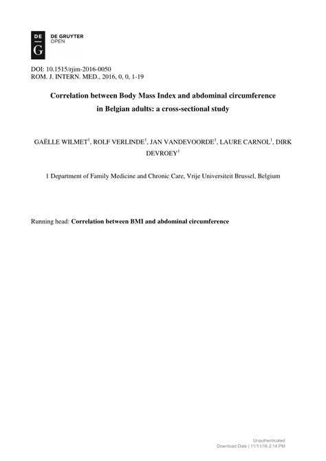 Pdf Correlation Between Body Mass Index And Abdominal Circumference