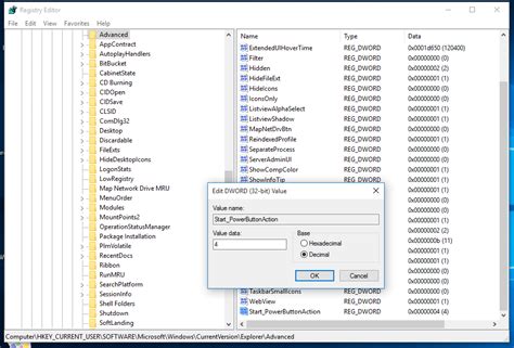 set default action for shutdown dialog in windows 10