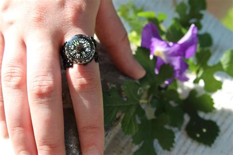 Compass Ring Black Compass Ring Filigree Glow Ring Game Con Steampunk Ring Glow Cardinal