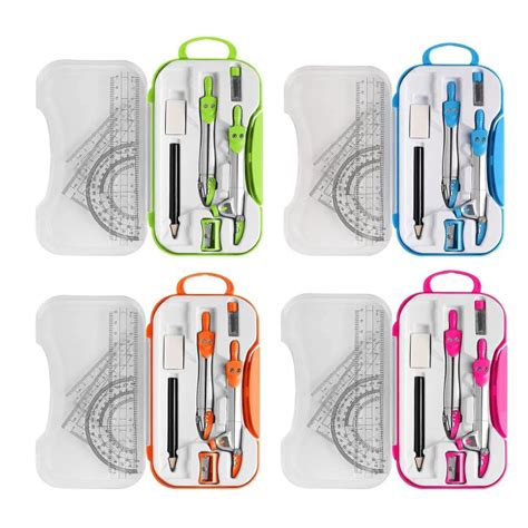 Math Geometry Kit Protractor Compass Set Triangle Ruler Stationery Eraser For Drafting