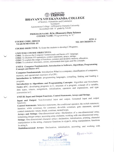 Hds 1st Sem C Lang Syllabus Pdf Pointer Computer Programming Mathematics