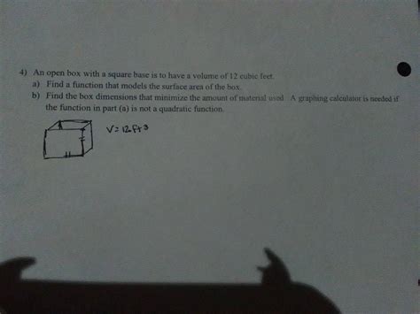 Solved A Open Box With A Square Base Is To Have A Volume Of Chegg Com