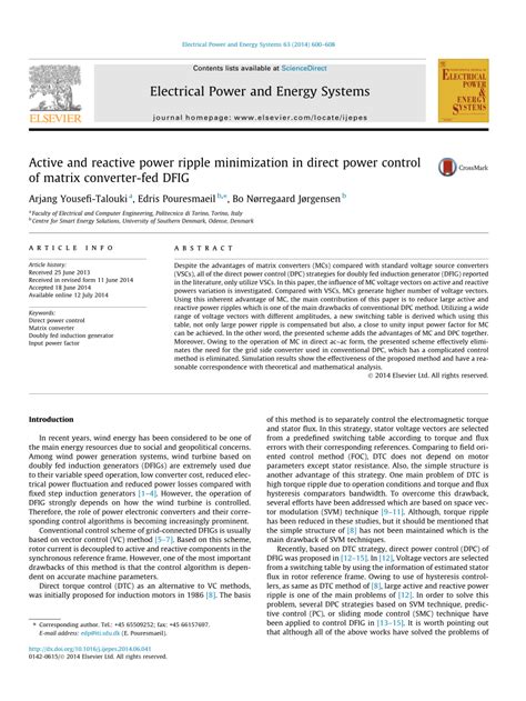 Pdf Active And Reactive Power Ripple Minimization In Direct Power