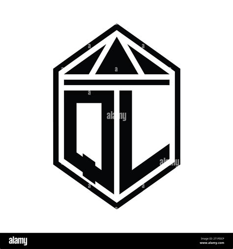 QL Letter Logo Monogram Simple Hexagon Shield Shape With Triangle Crown Isolated Style Design