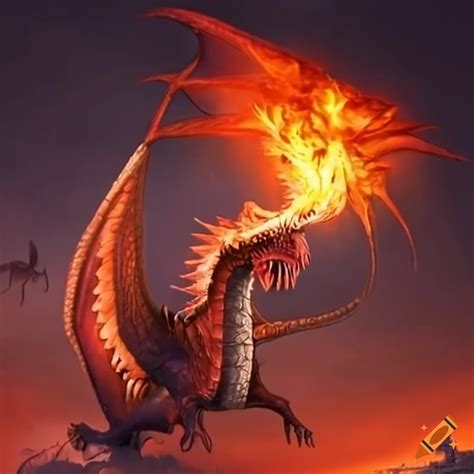 Fire Dragon Mythical Creature Breathing Fire On Craiyon