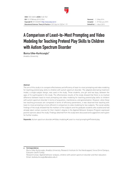 Pdf A Comparison Of Least To Most Prompting And Video Modeling For Teaching Pretend Play