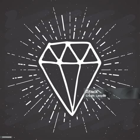 다이아몬드 빈티지 라벨 손으로 그린된 스케치 그런 지 질감된 복고풍 배지 인쇄 술 디자인 T셔츠 인쇄 칠판 배경 그림을 벡터 0명에 대한 스톡 벡터 아트 및 기타 이미지